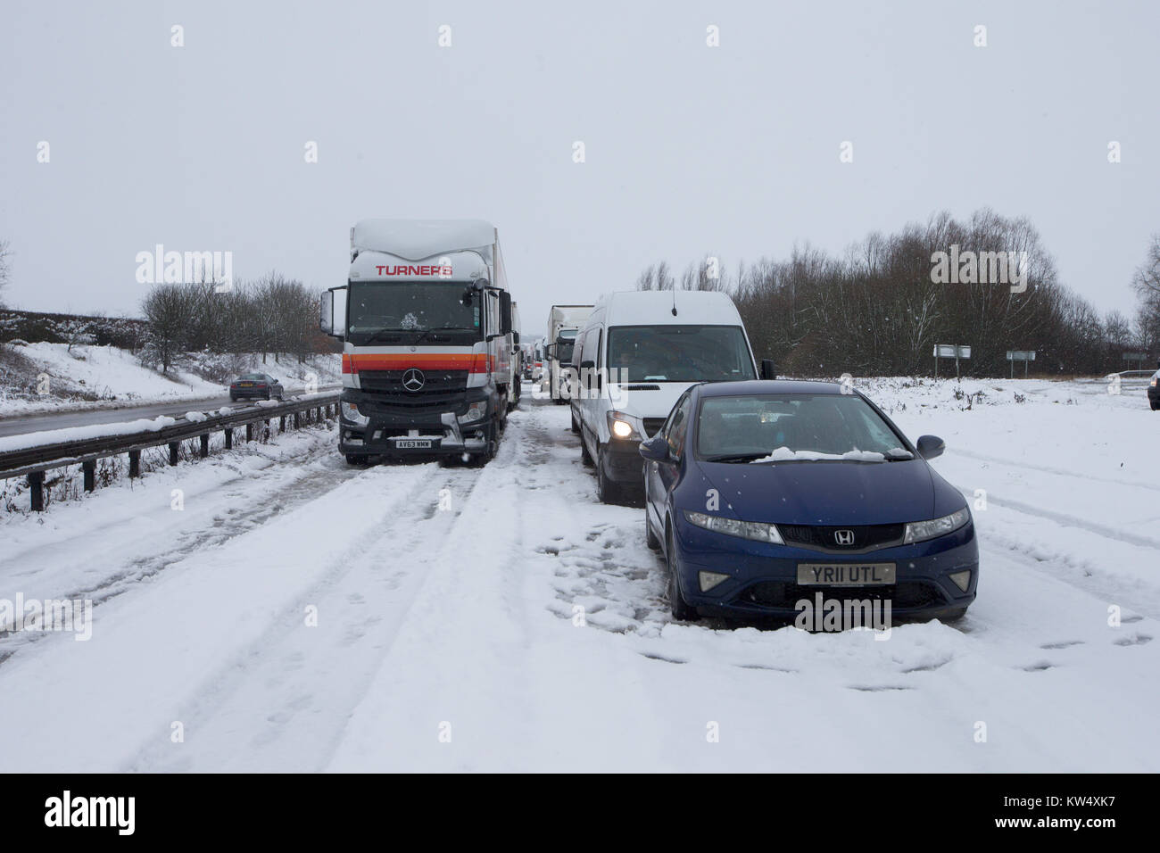 Lorries and cars that have stuck on the A14 near Desborough,Northants ...