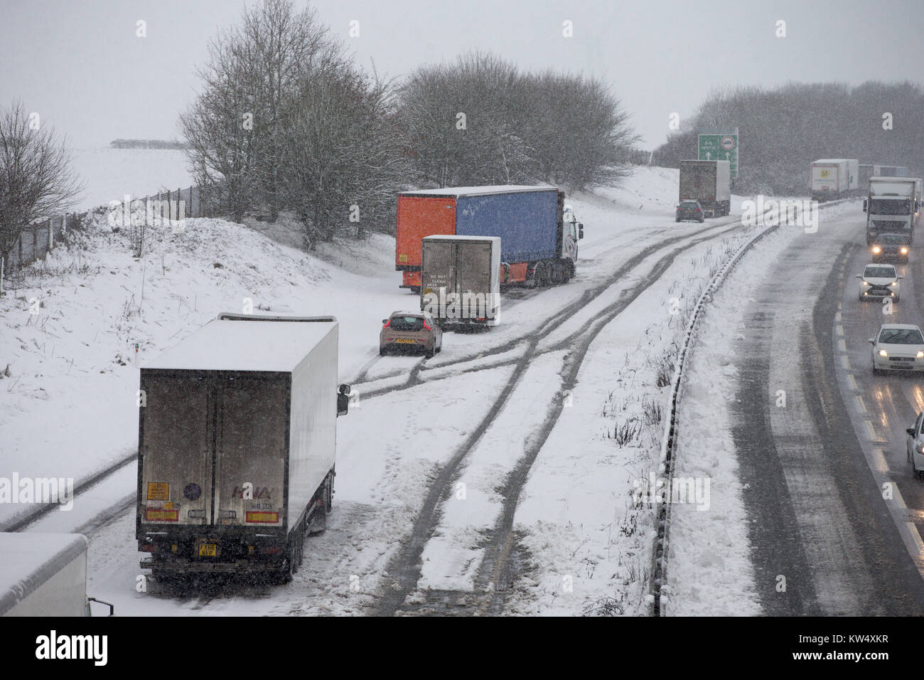 Lorries and cars that have stuck on the A14 near Desborough,Northants ...