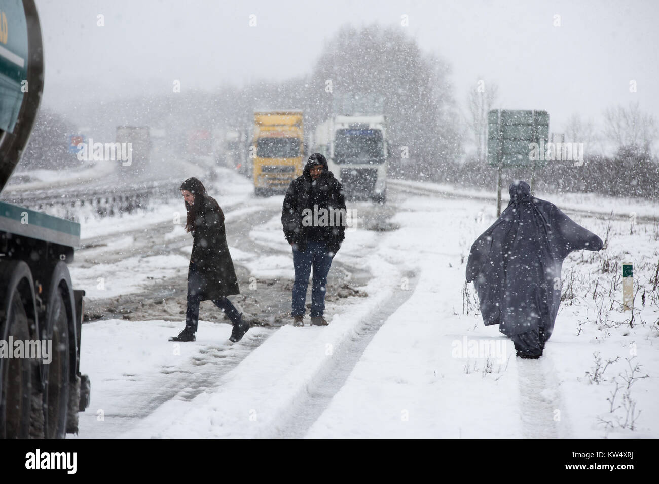 Lorries and cars that have stuck on the A14 near Desborough,Northants ...