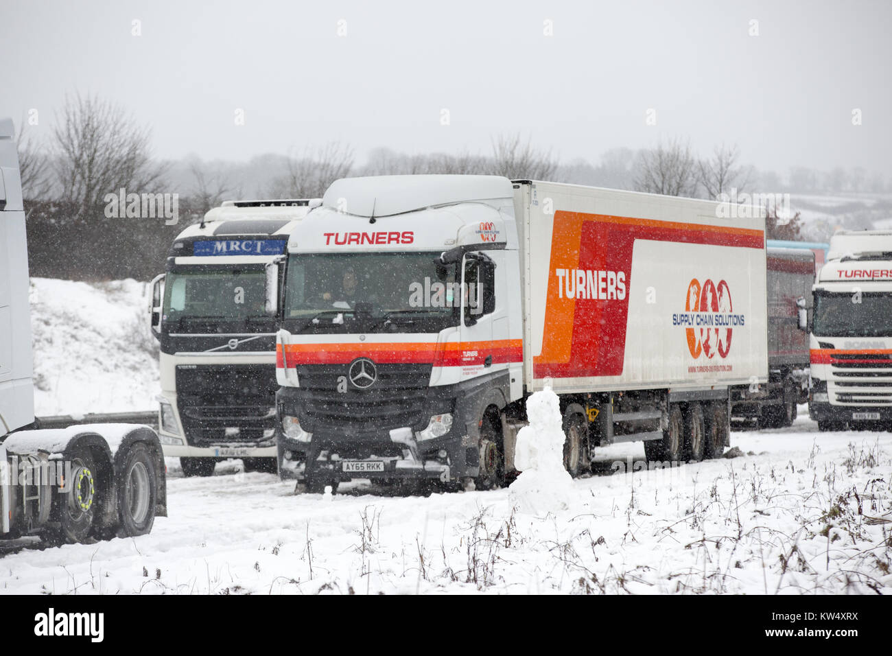 Lorries and cars that have stuck on the A14 near Desborough,Northants ...