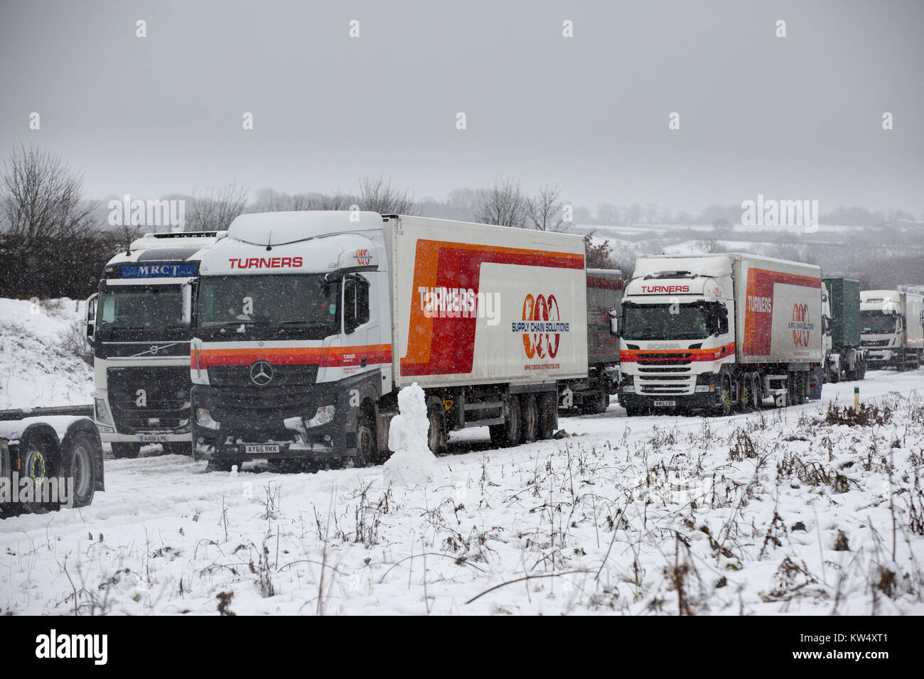 Lorries and cars that have stuck on the A14 near Desborough,Northants ...
