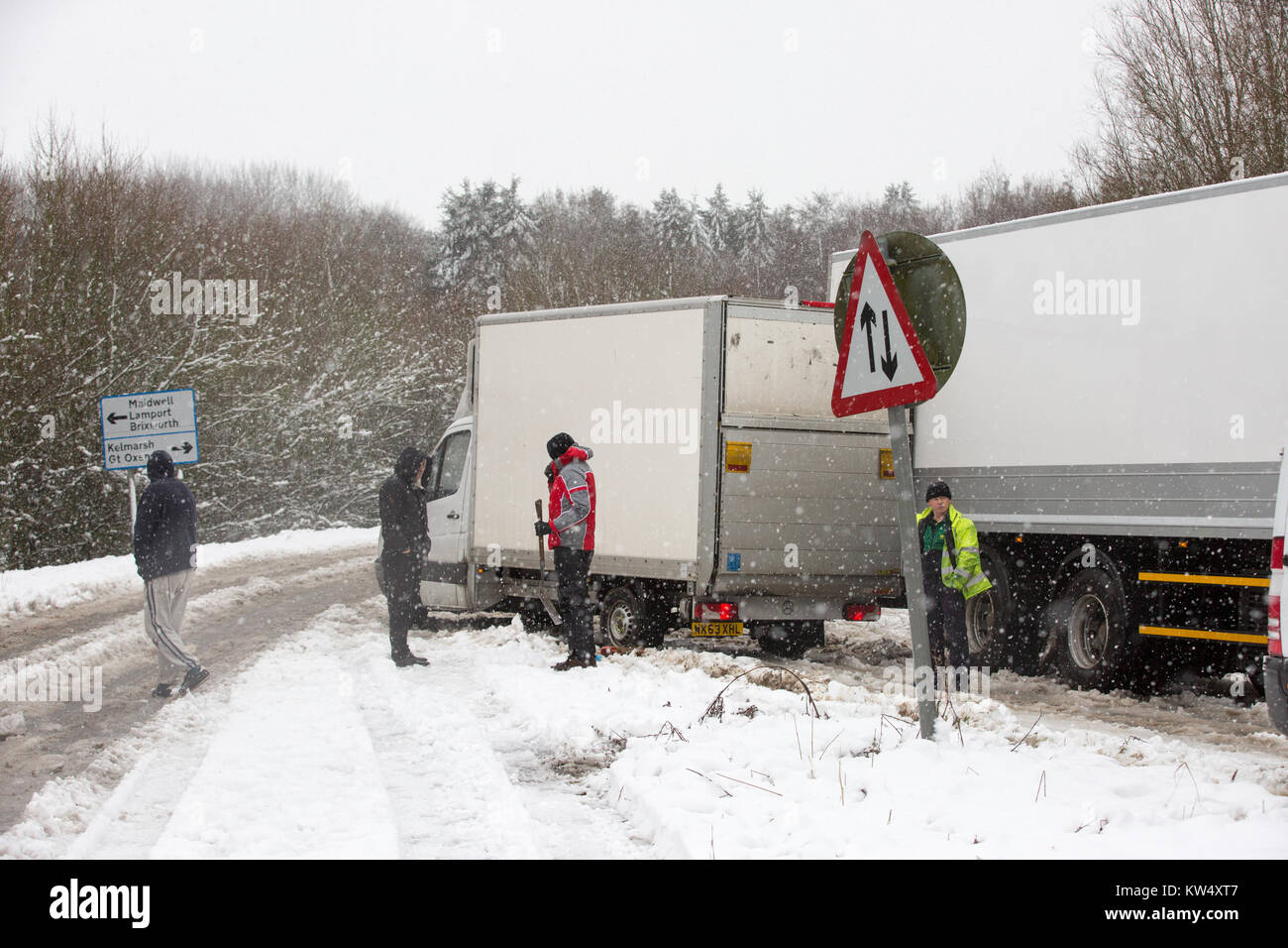Lorries and cars that have stuck on the A14 near Desborough,Northants ...