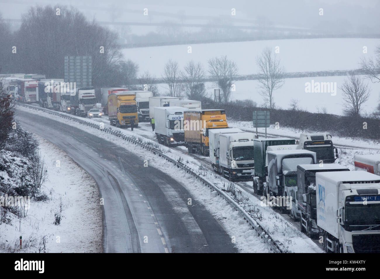Lorries and cars that have stuck on the A14 near Desborough,Northants ...