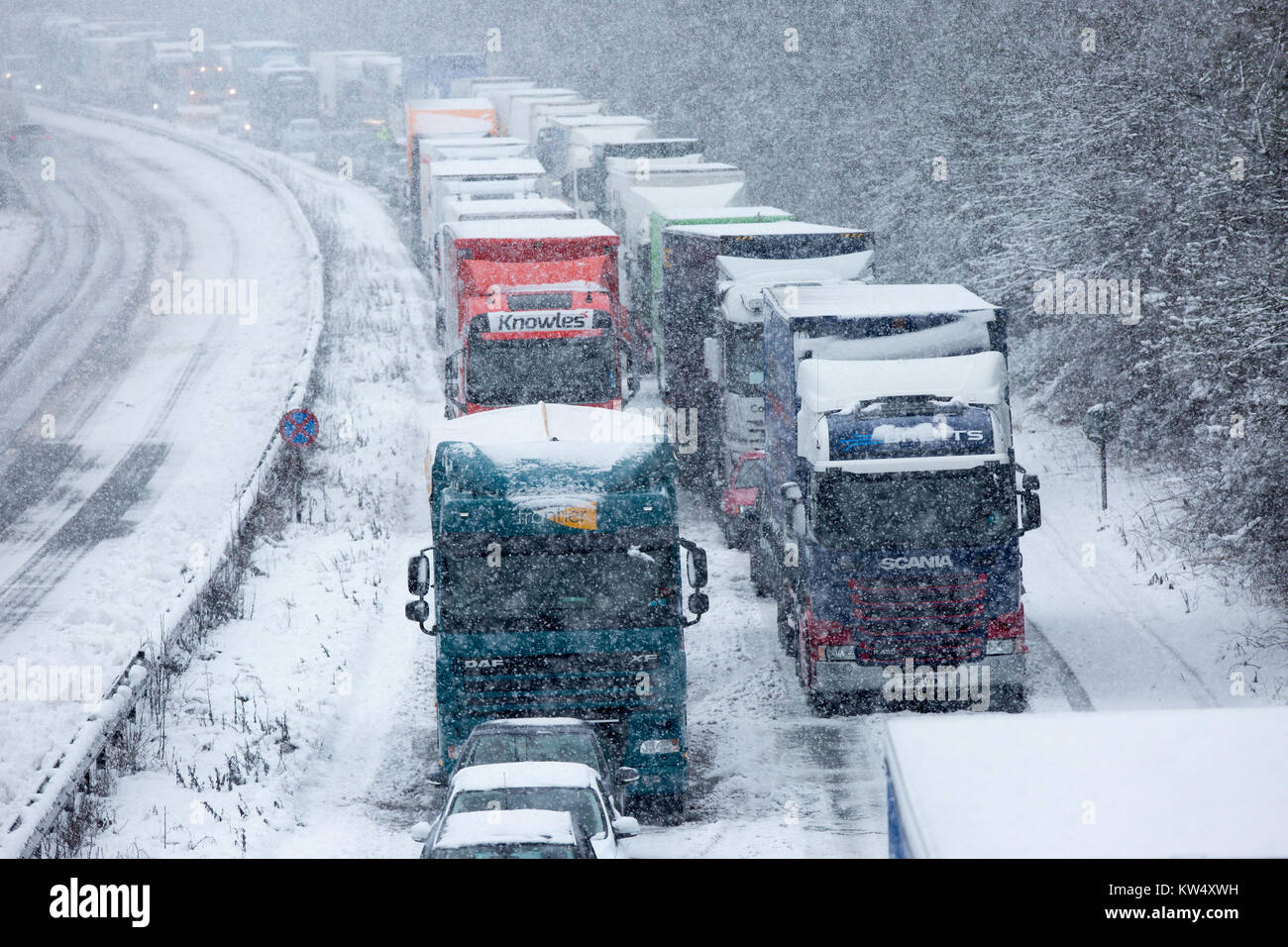 Lorries and cars that have stuck on the A14 near Desborough,Northants ...
