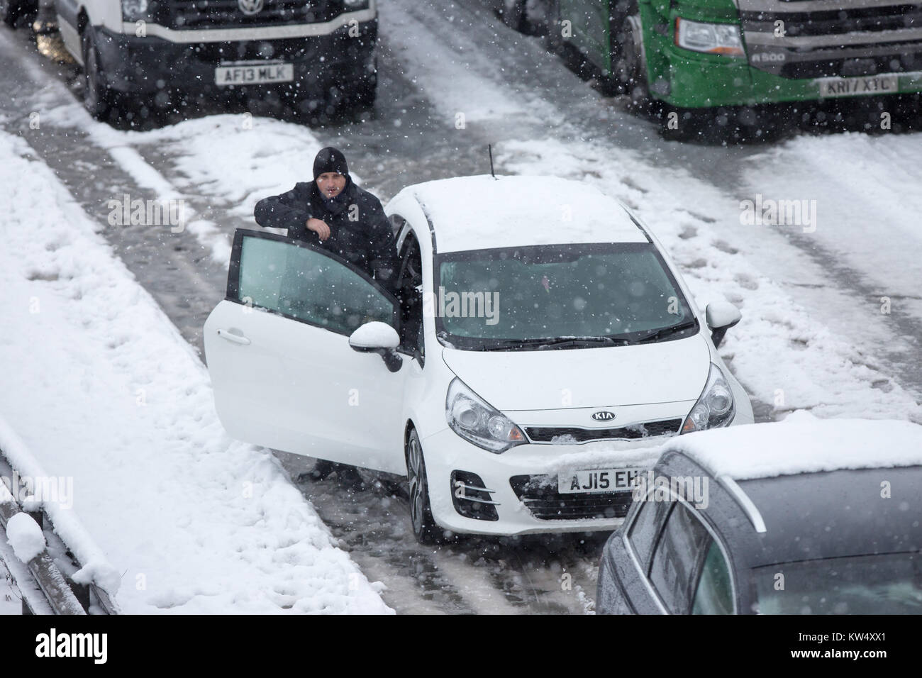 Lorries and cars that have stuck on the A14 near Desborough,Northants ...