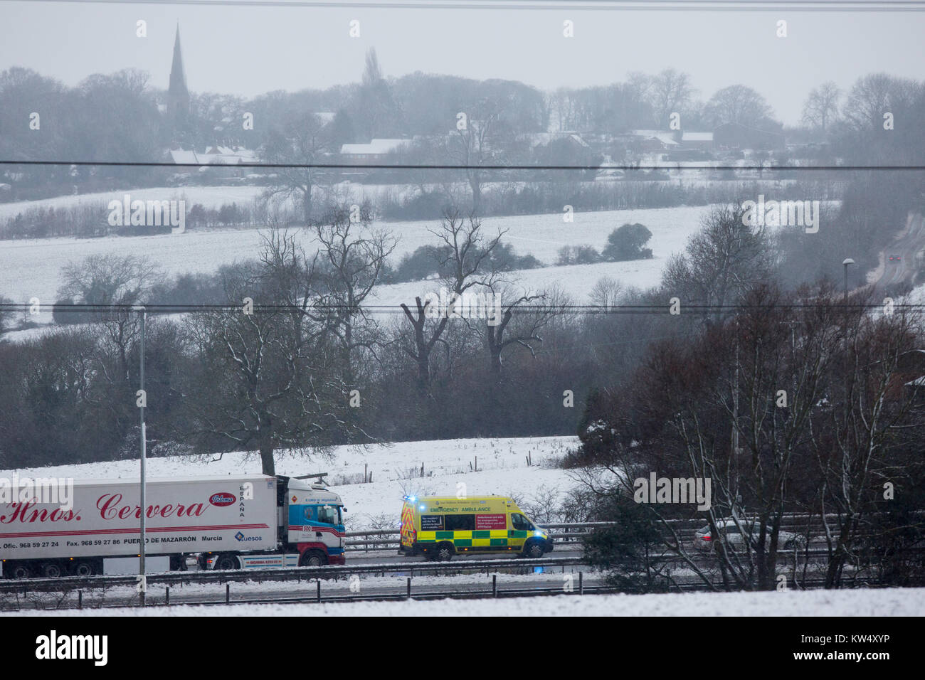Lorries and cars that have stuck on the A14 near Desborough,Northants ...