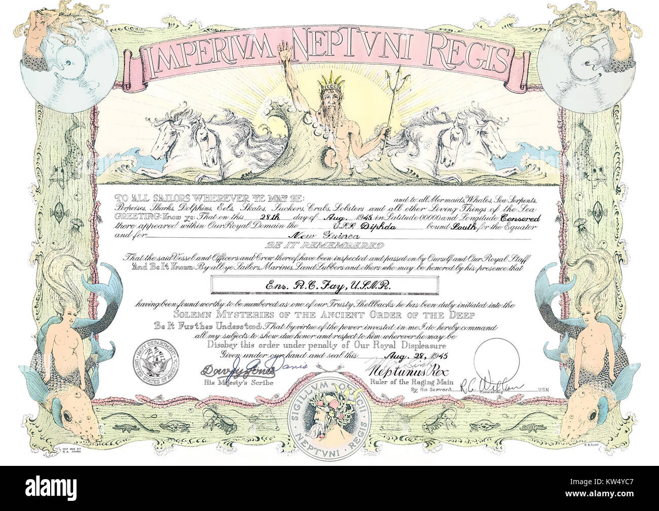 The Shellback Certificate awarded to Robert C. Fay commemorates his ...