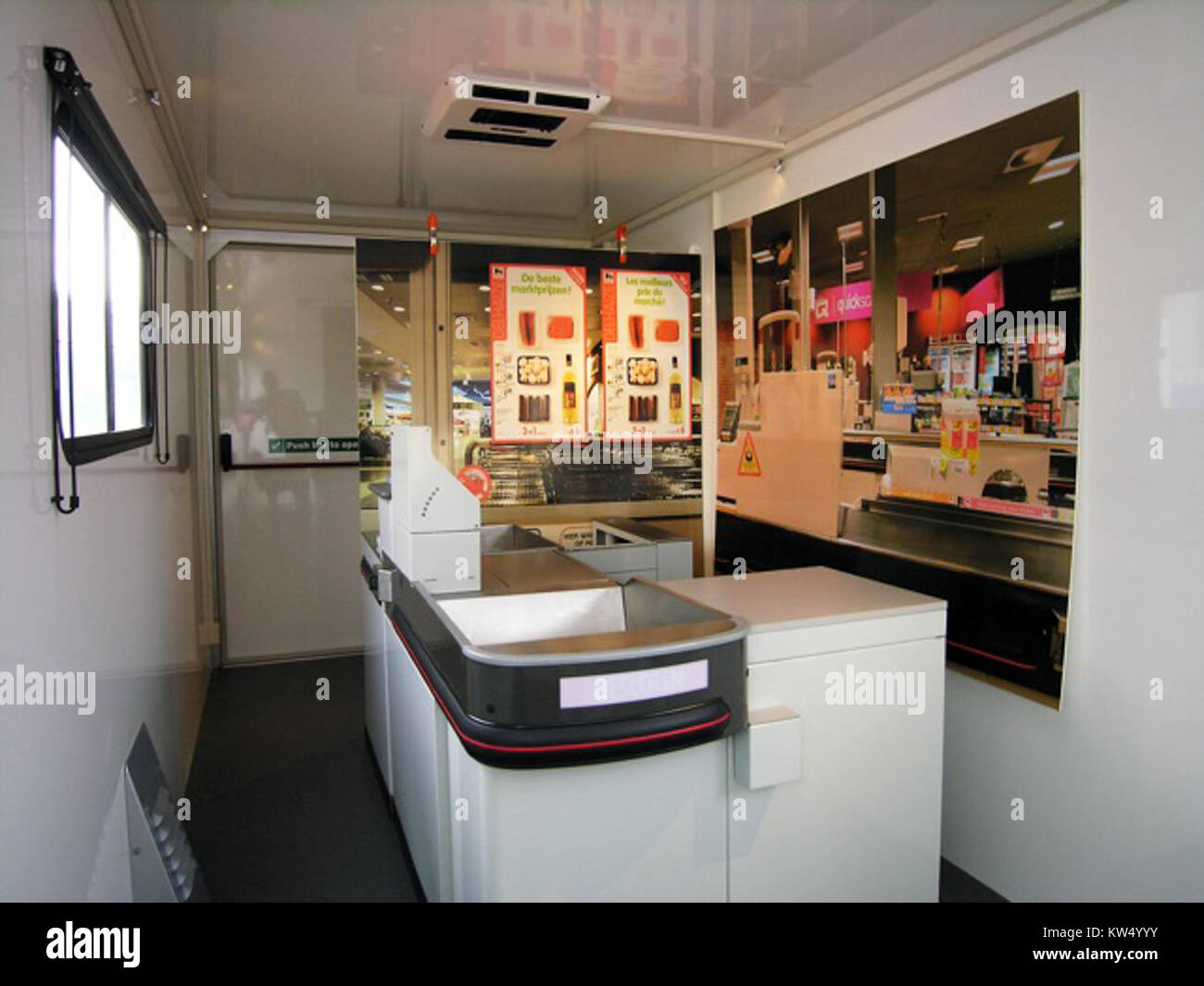 This image depicts the interior of a mobile training unit, likely used ...