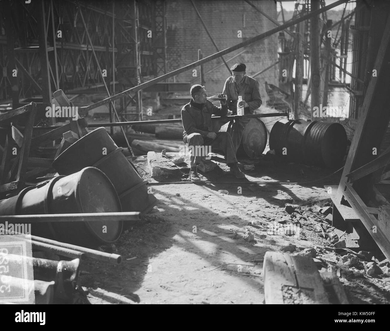 A photograph depicting the demolition of the Boogbrug (Arch Bridge ...