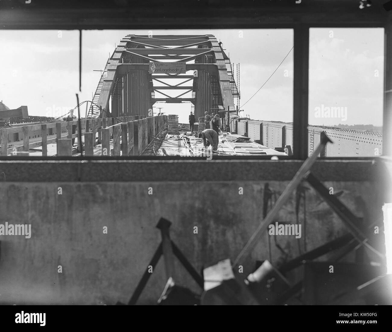 A historical photograph of the Boogbrug (Arched Bridge) in Arnhem ...