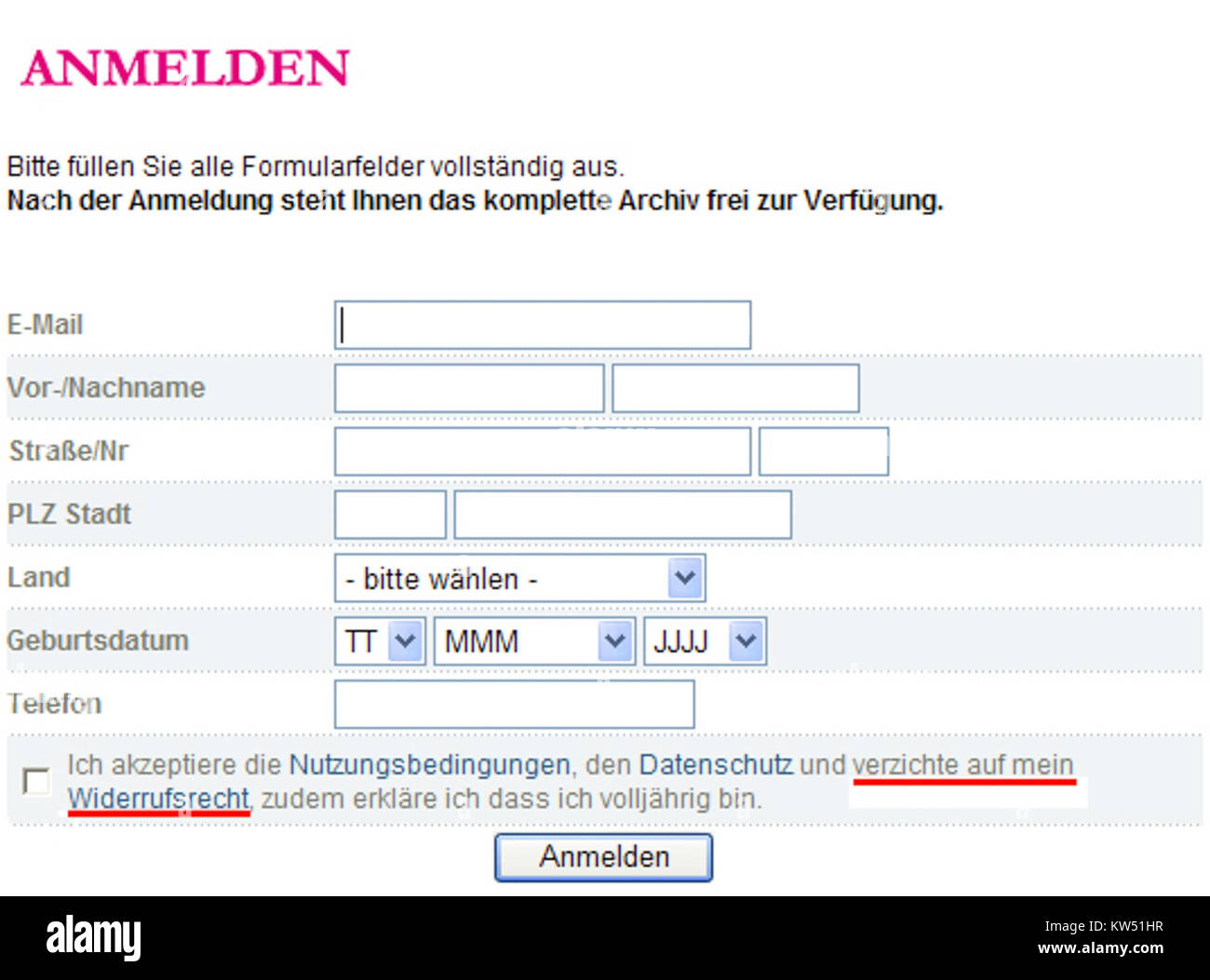 The *Internetabofalle Widerruf* refers to the cancellation of a ...