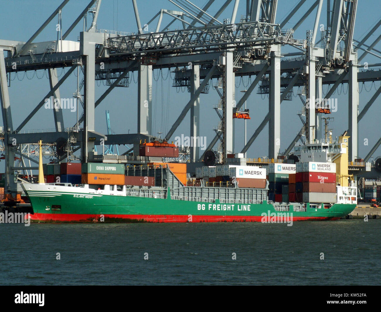 The BG Antwerp (IMO 9134141) is a cargo vessel seen loading and ...
