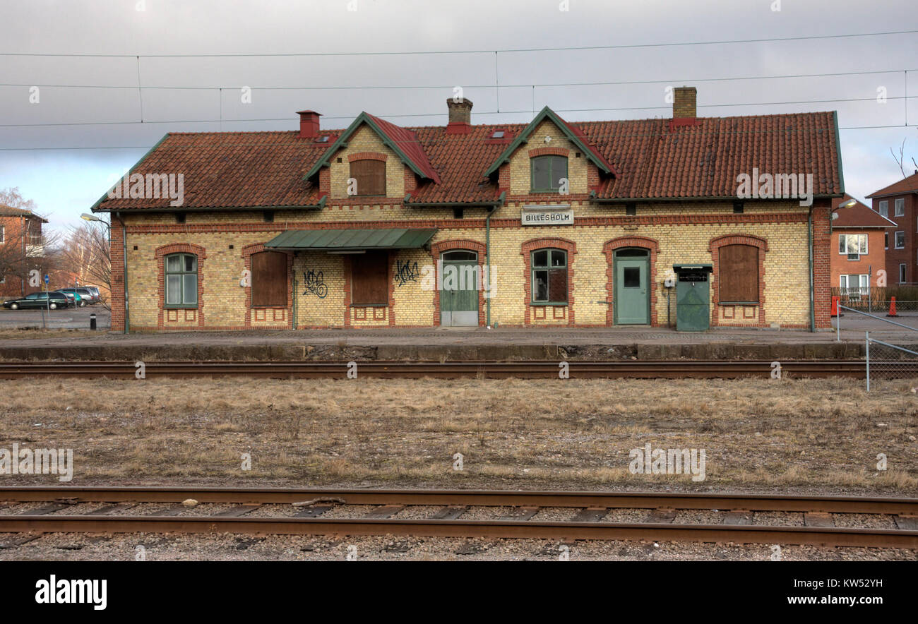 A historical image of Billesholms Station, an important transport hub ...