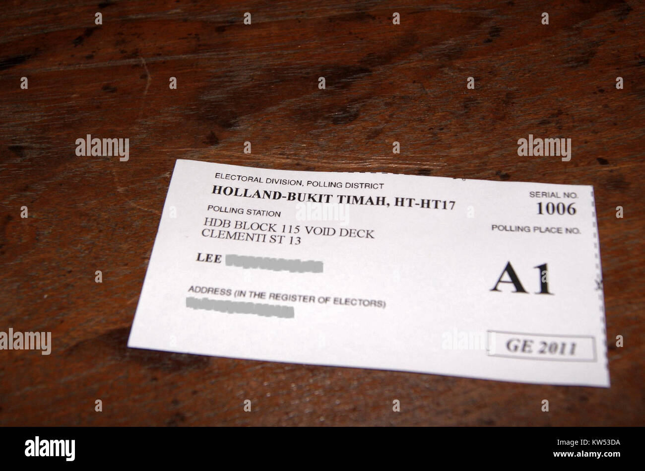 This is the front side of a poll card from the 2011 Singapore General ...