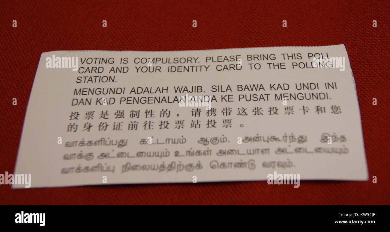 The reverse side of a poll card from the Singapore presidential ...