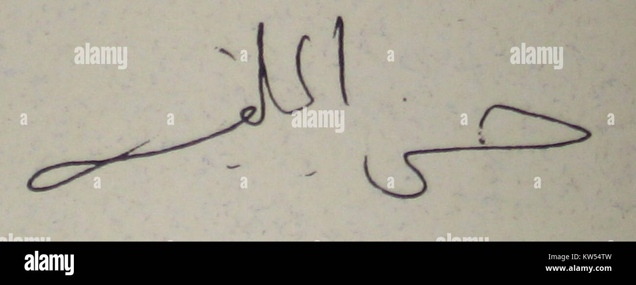 The signature of Hassanal Bolkiah, Sultan of Brunei, represents his ...