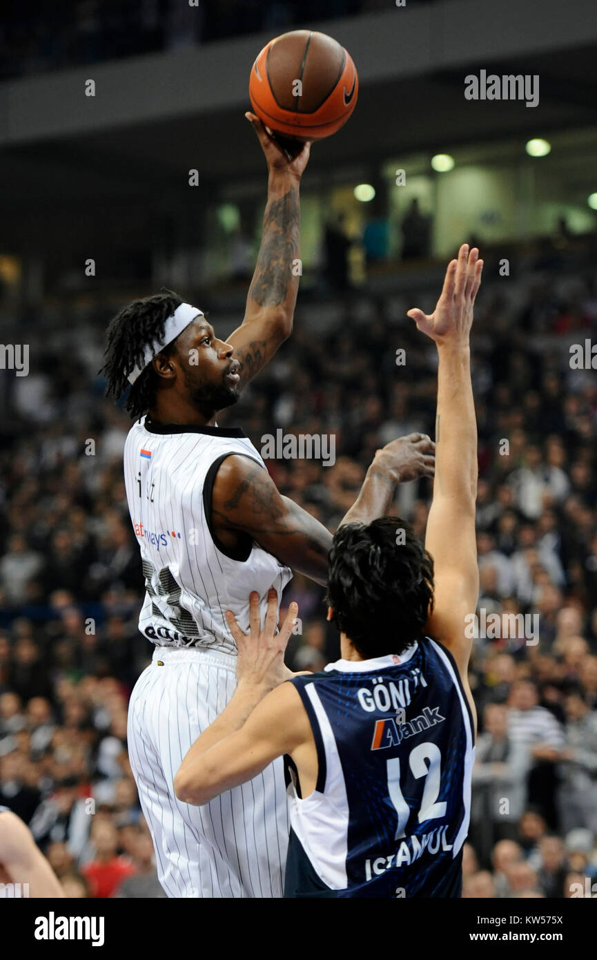 Belgrade, Serbia, January 26, 2011: James Gist of Partizan controls the ...