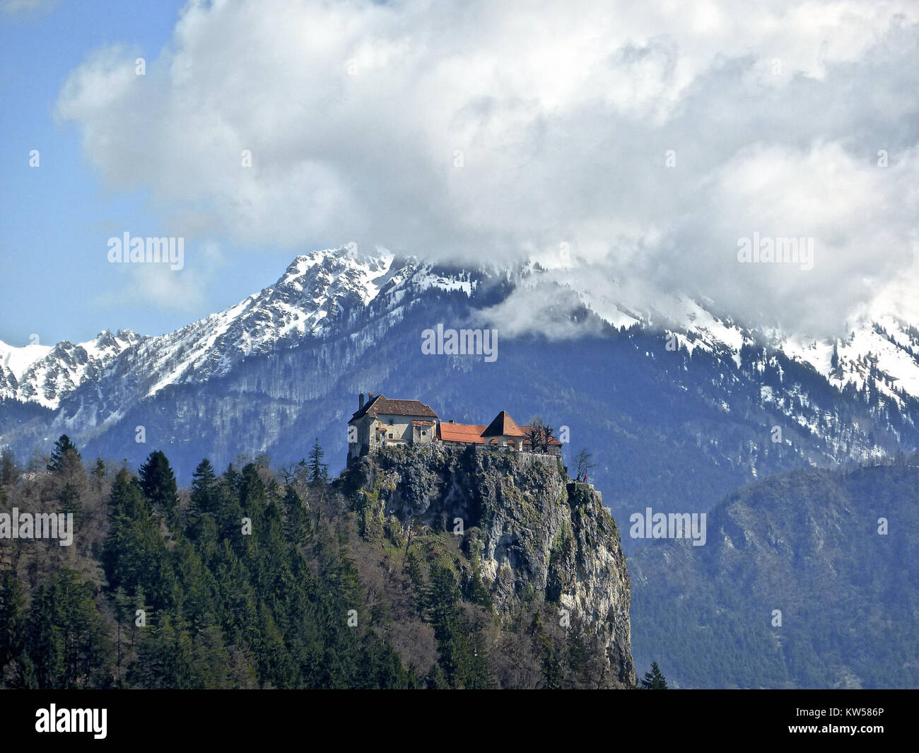 Bled Castle, located in Slovenia, is perched on a cliff above Lake Bled ...