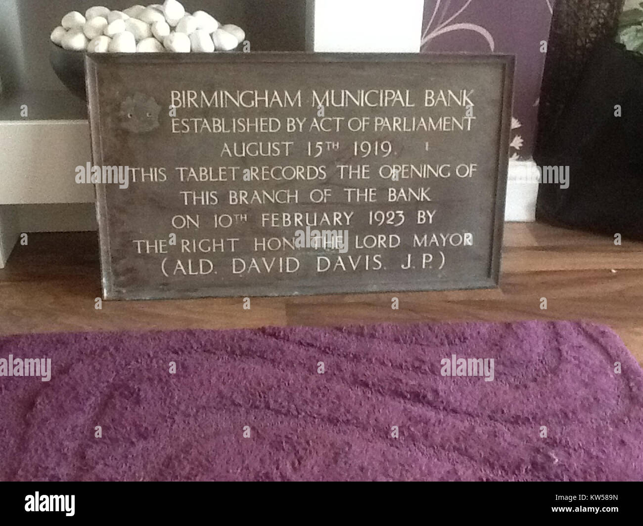 A commemorative plaque marking the historic Birmingham Municipal Bank ...