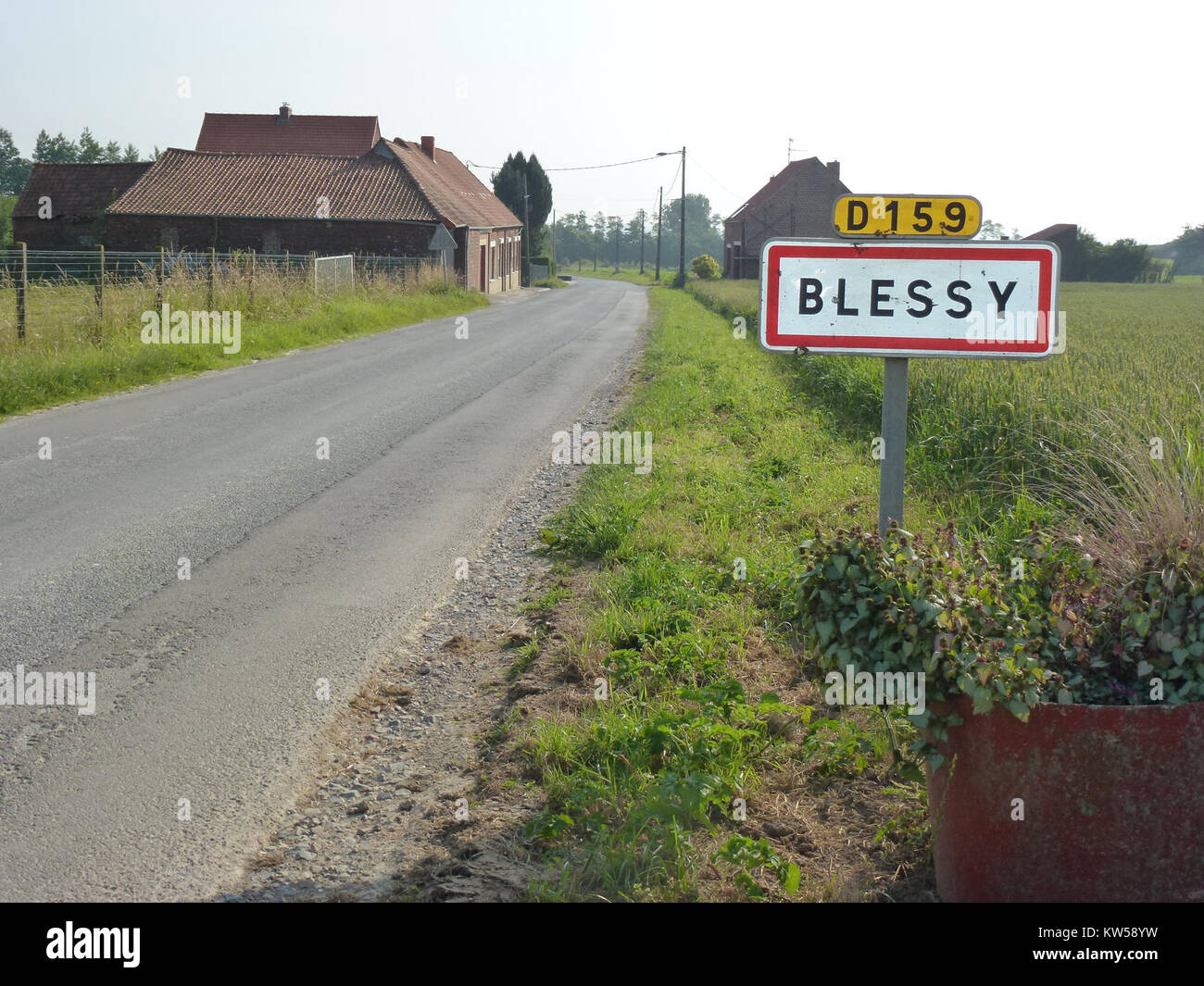 The city limit sign for Blessy in Pas de Calais, France, marks the ...