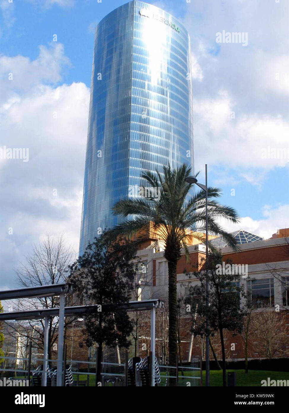 A photograph of the Torre Iberdrola building in Bilbao, Spain ...