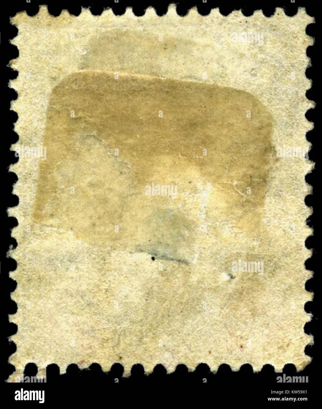 A remnant of a hinge can be seen on this vintage stamp, indicating it ...