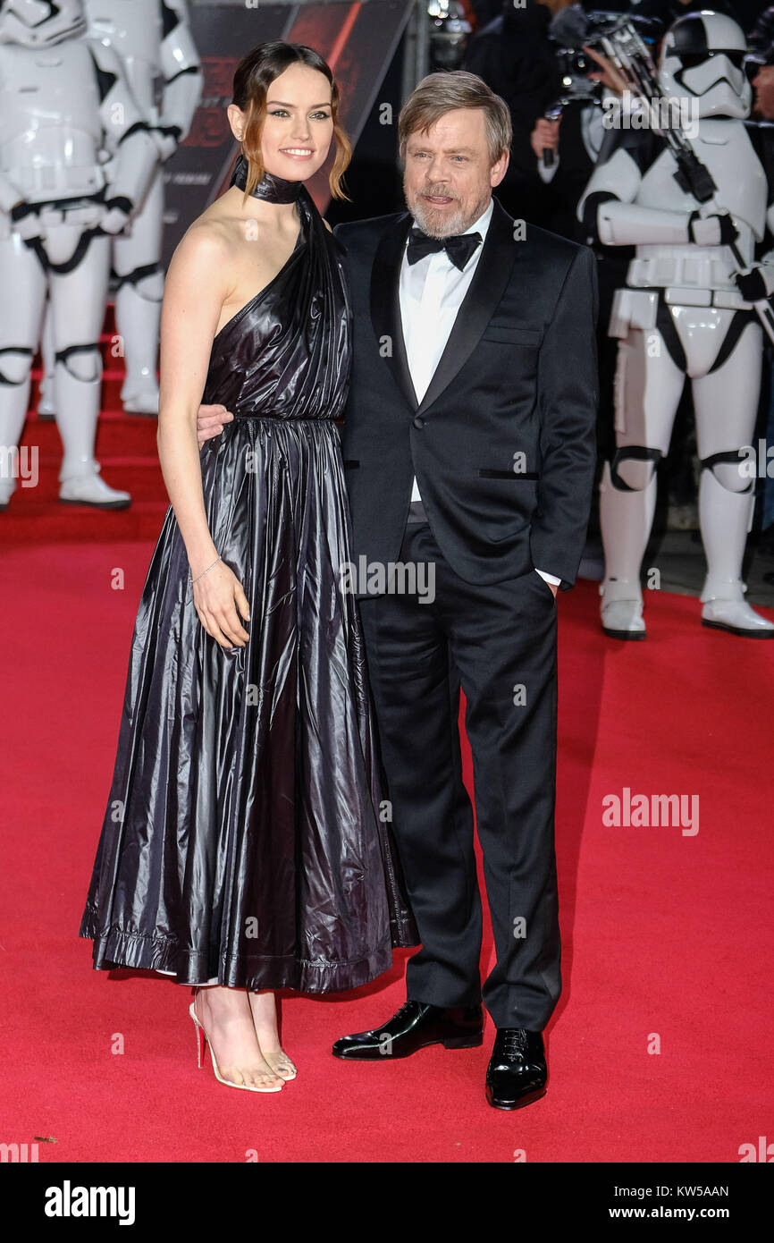 Daisy Ridley and Mark Hamill attends the European Premiere of Star Wars ...