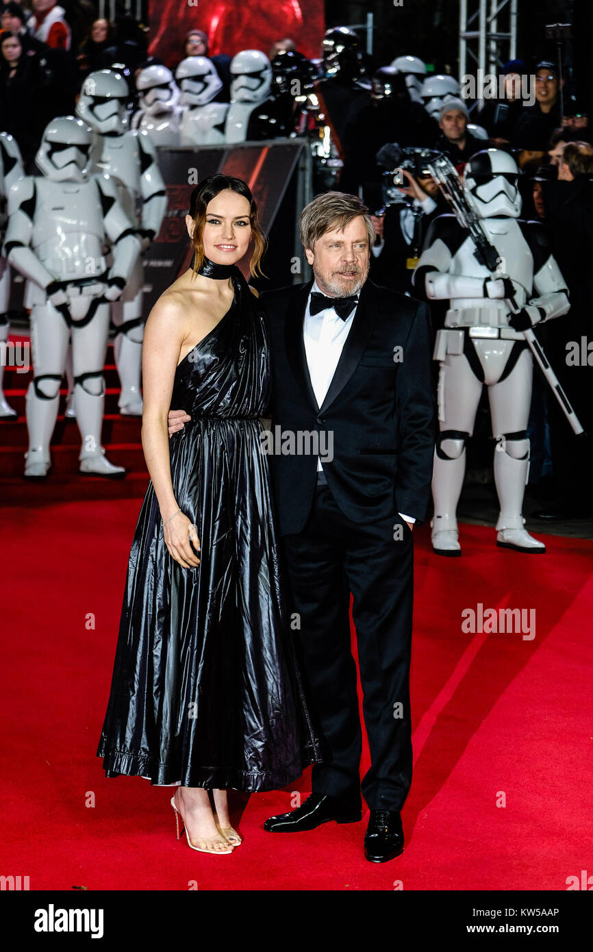 Daisy Ridley and Mark Hamill attends the European Premiere of Star Wars ...