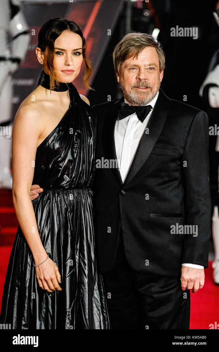 Daisy Ridley and Mark Hamill attends the European Premiere of Star Wars ...