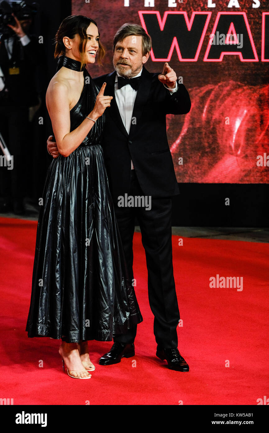 Daisy Ridley and Mark Hamill attends the European Premiere of Star Wars ...