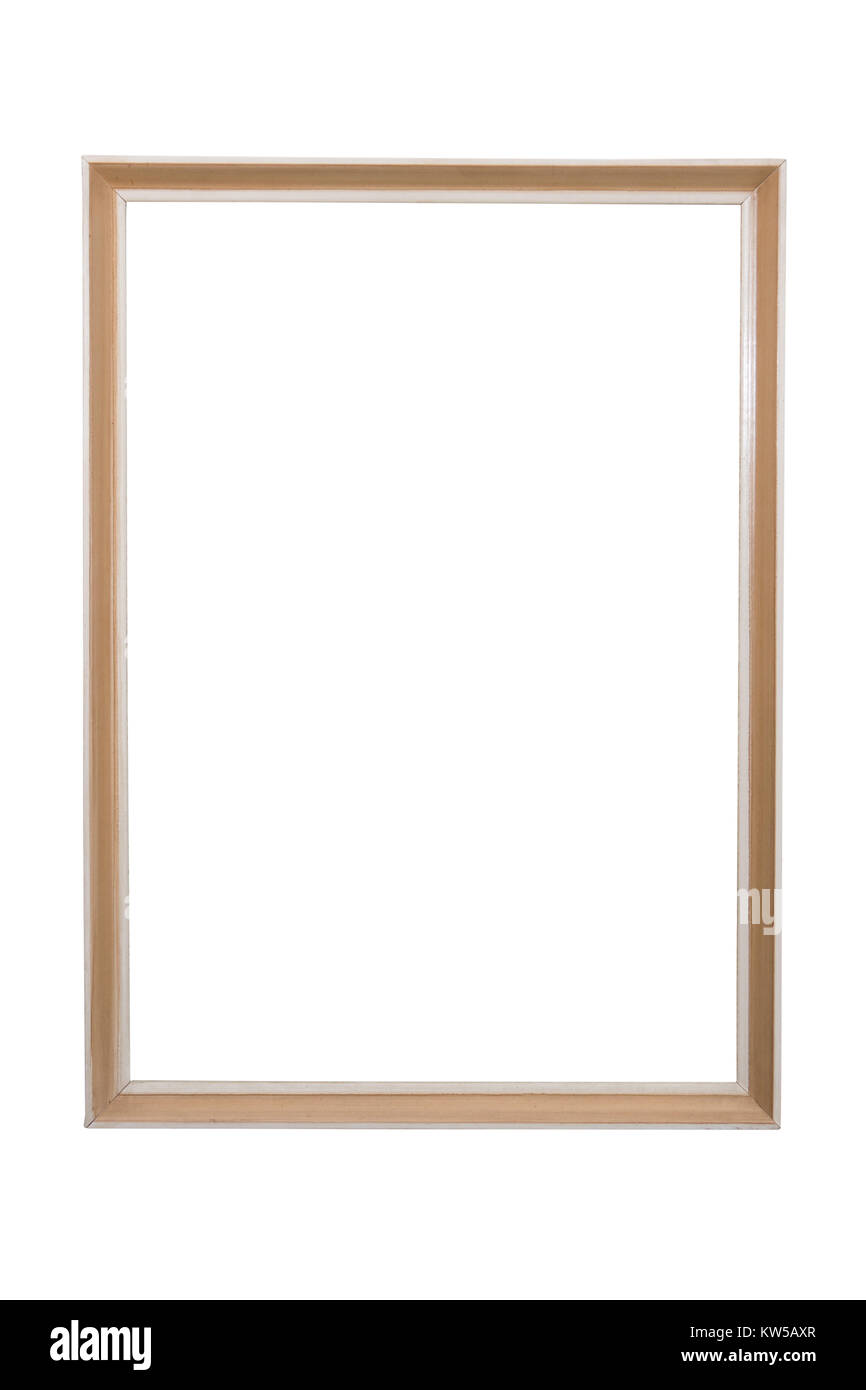 Brown thin wooden frame for photographs and paintings isolated on white ...