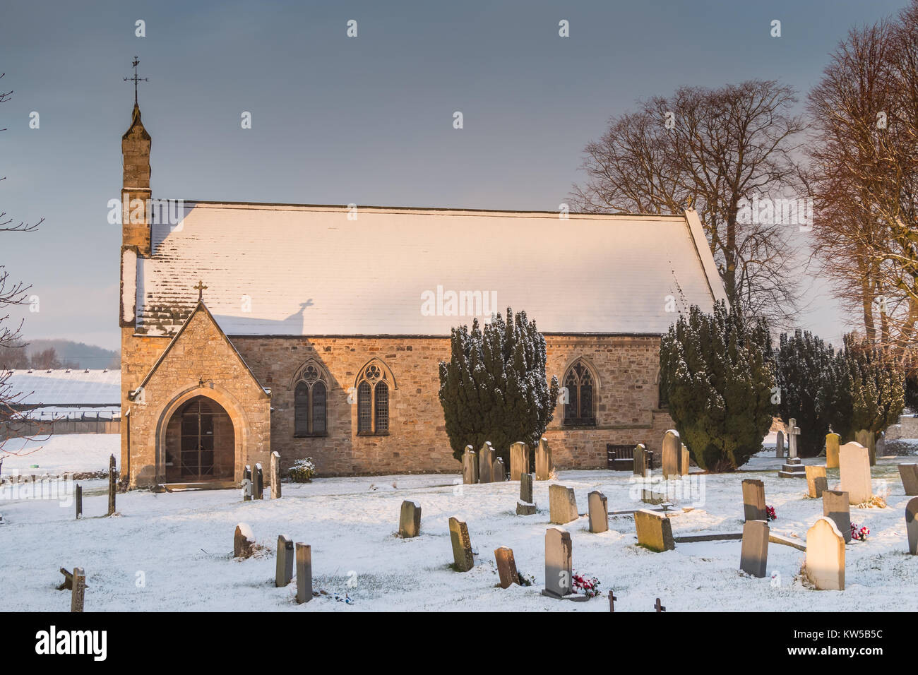 St Mary's Parish Church, Hutton Magna, Teesdale UK, in late afternoon ...