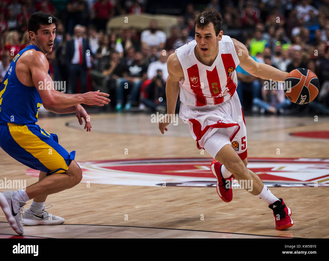 Guard Nikola Radicevic of Crvena Zvezda mts Belgrade in action against ...
