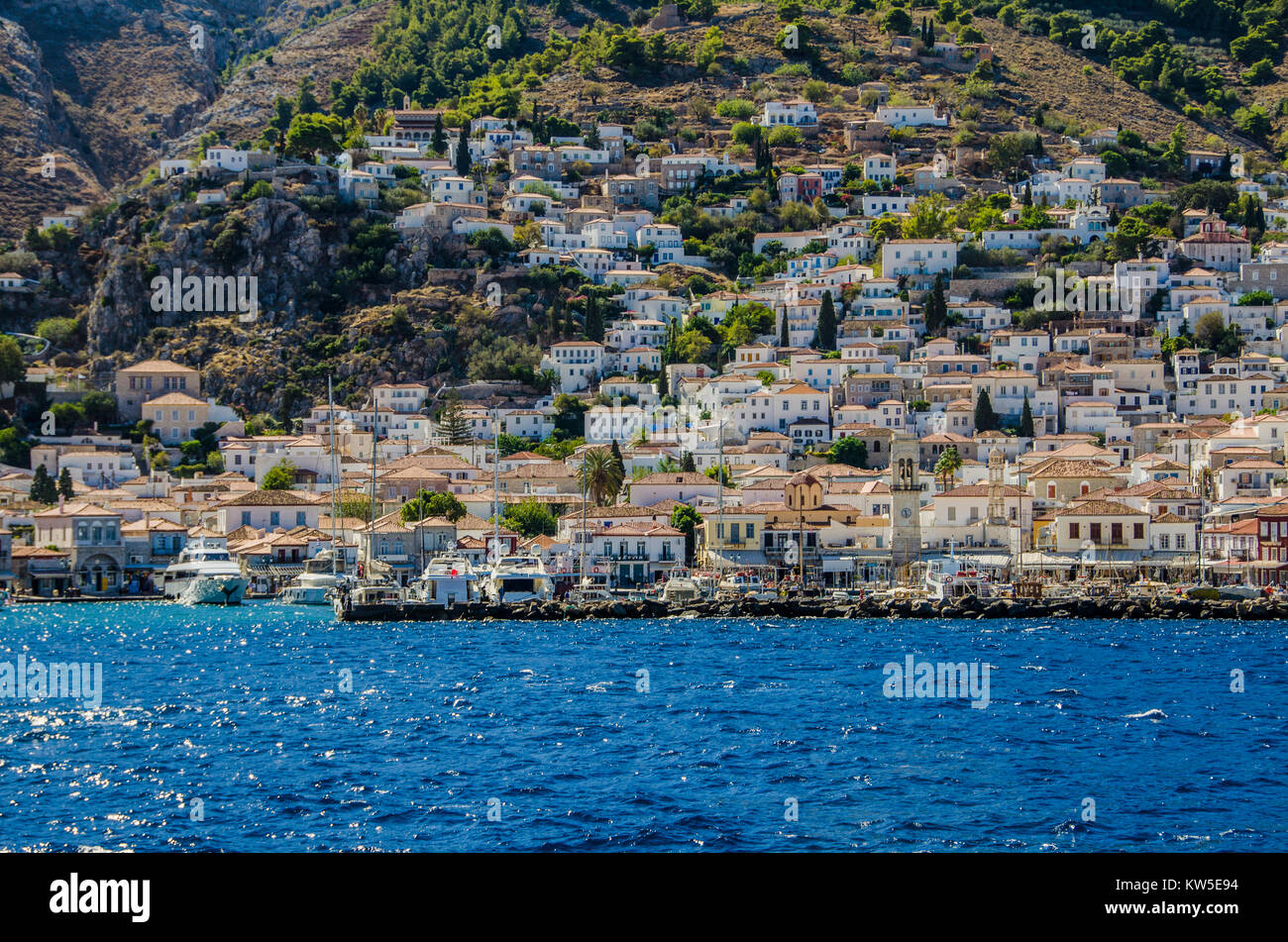 boats and constructions going down from the mountain to the port of the ...
