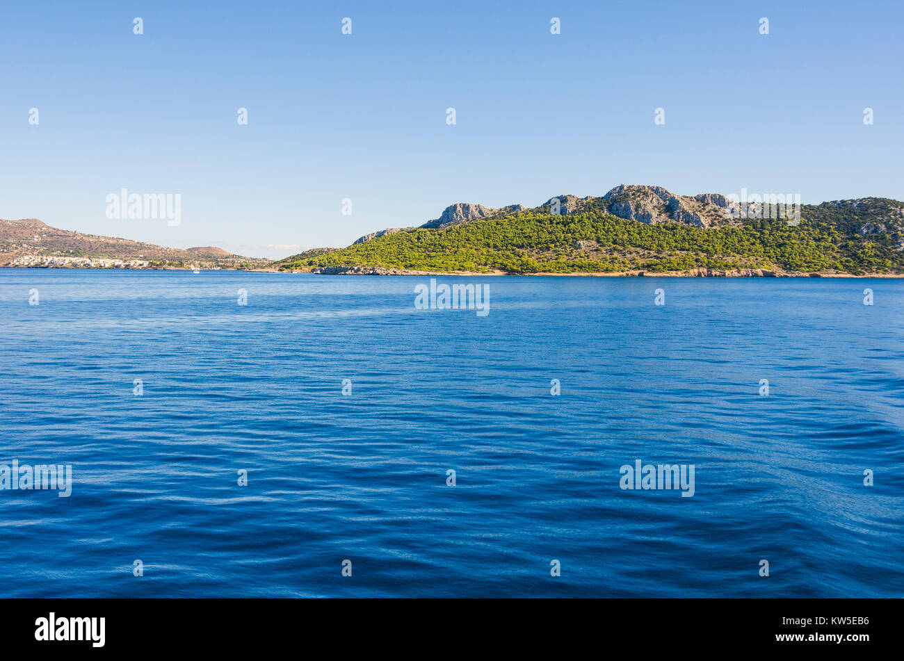 sailing through the saronic sea on a calm day we see the geography of ...