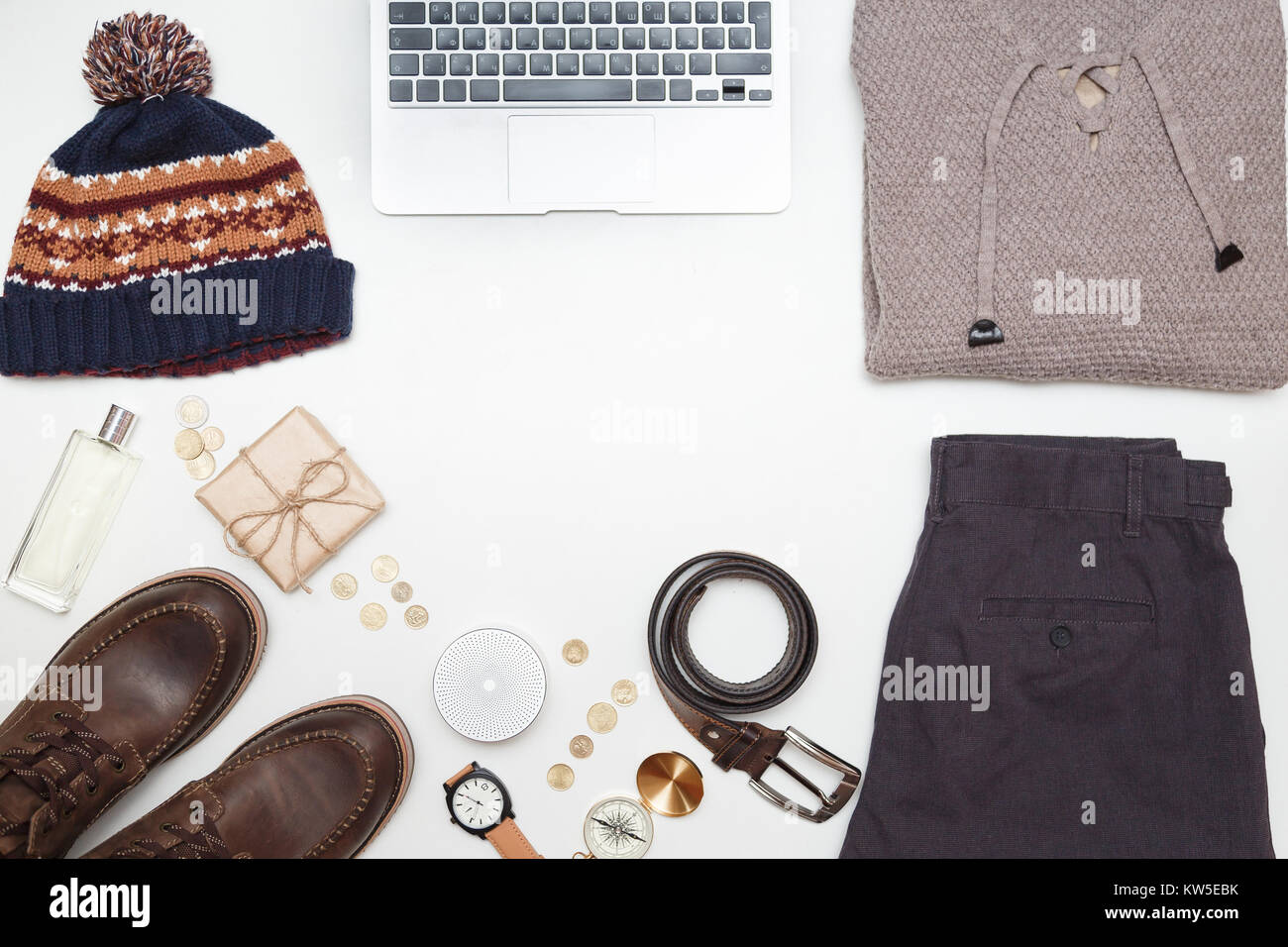 Top view of men clothes and accessories on white background Stock Photo ...