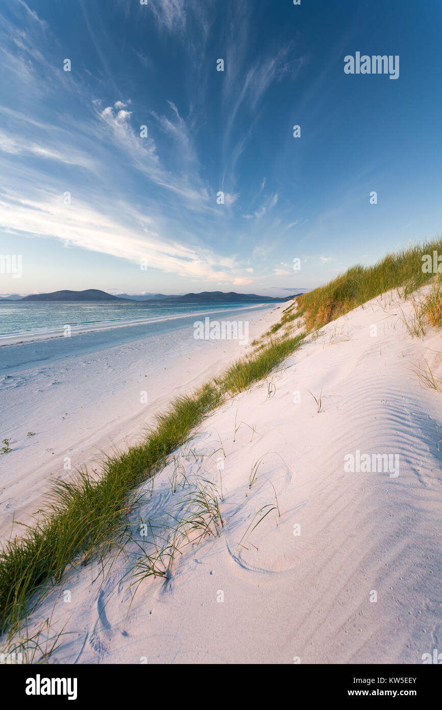 Late evening summer twilight over the beach and sand dunes on the west ...