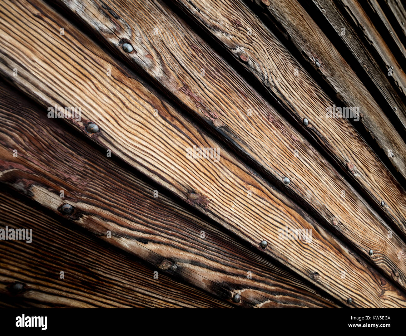 Detail of wooden planks from old retro boat hull Stock Photo - Alamy