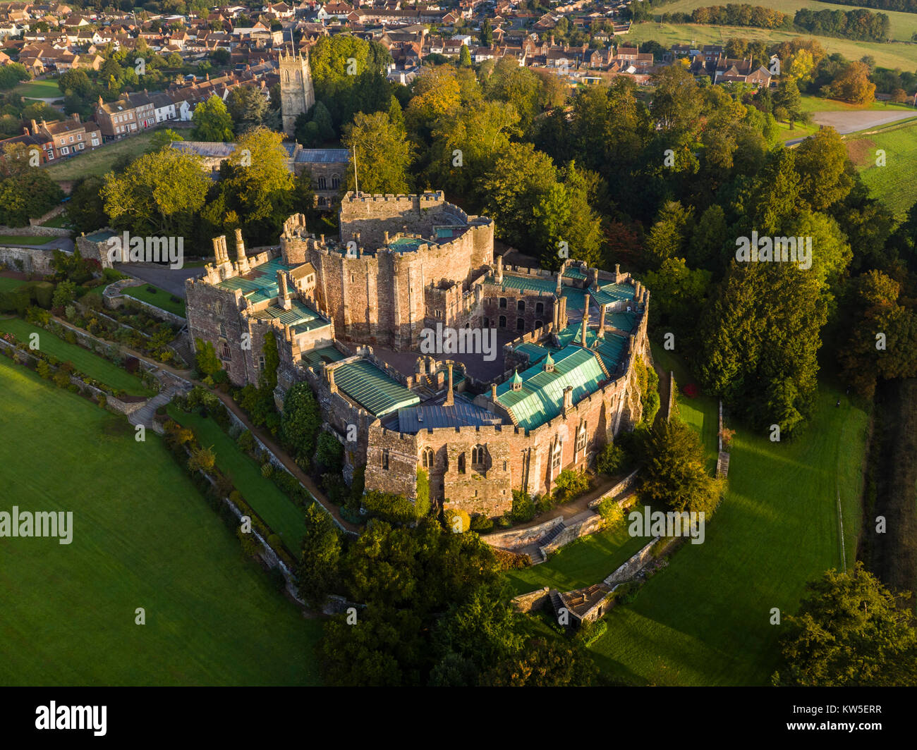 Aerial view of Berkeley Castle, Gloucestershire, UK. Shot with a drone ...