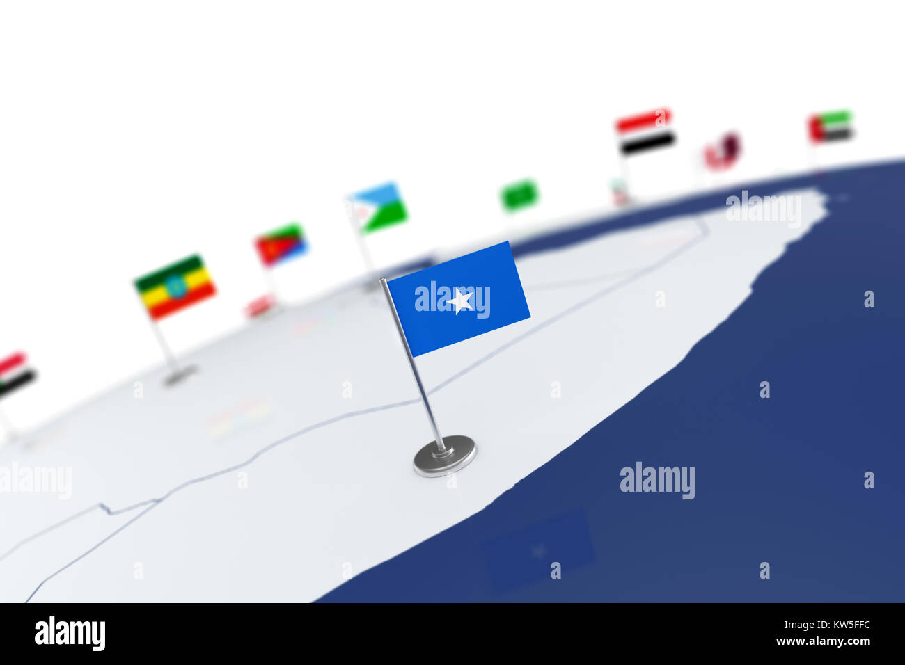 Somalia flag. Country flag with chrome flagpole on the world map with ...