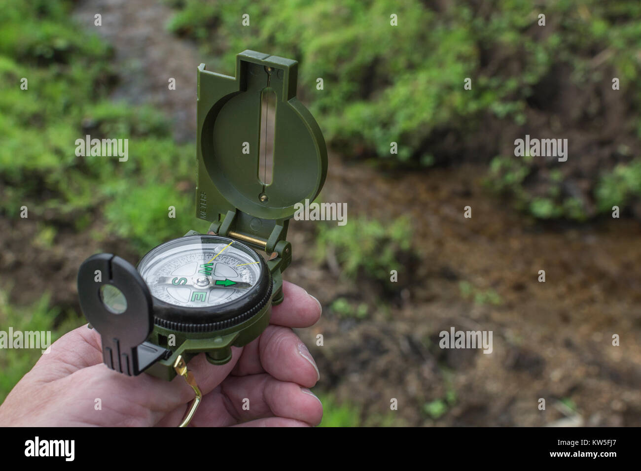 Lensatic compass in hand - for business 'direction', navigation, moral ...