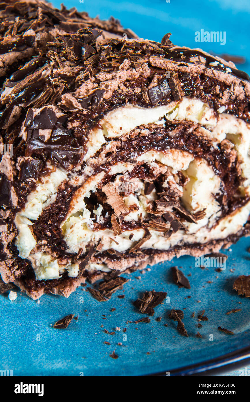 Belgian Chocolate Meringue Roulade filled with whipped cream and ...