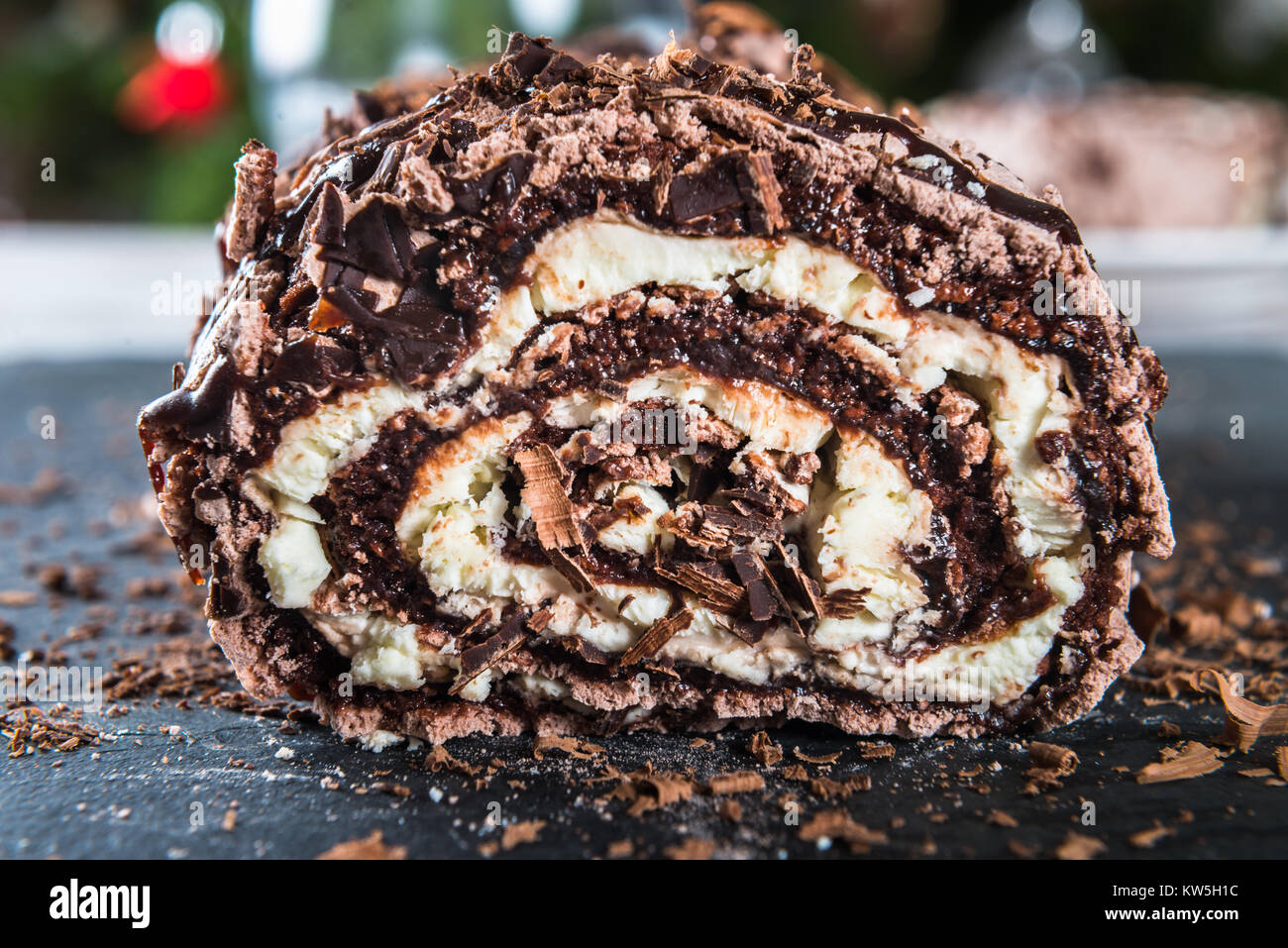 Belgian Chocolate Meringue Roulade filled with whipped cream and ...