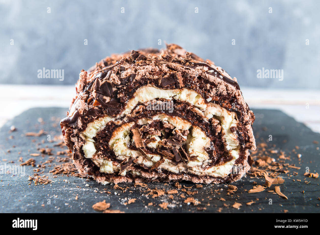 Belgian Chocolate Meringue Roulade filled with whipped cream and ...
