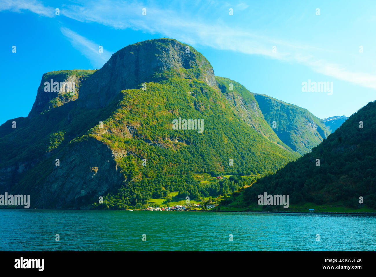 Tourism vacation and travel. Mountains and fjord Sognefjord in Norway ...