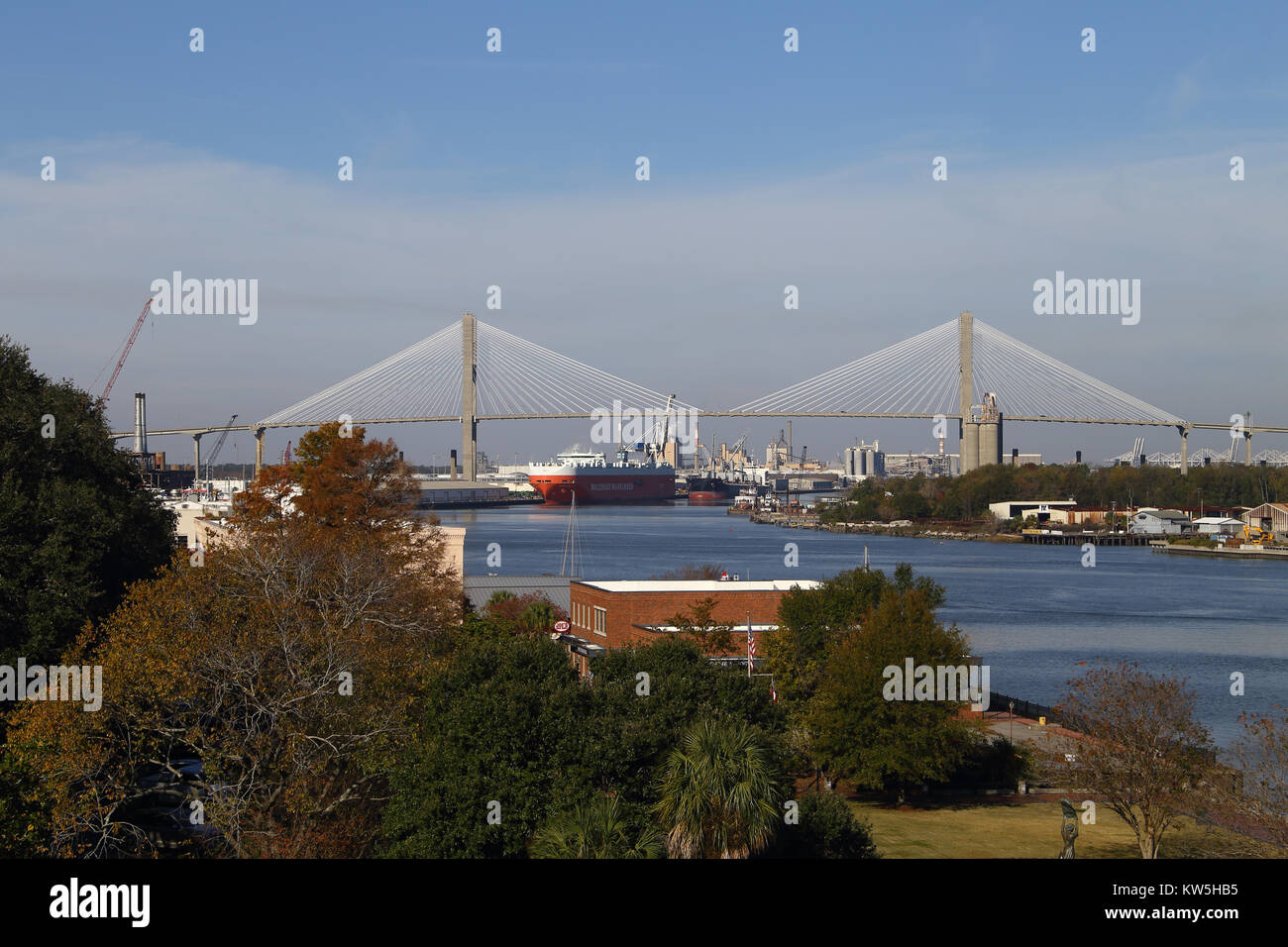 View of the port of Savannah Georgia and Talmadge Memorial bridge Stock ...
