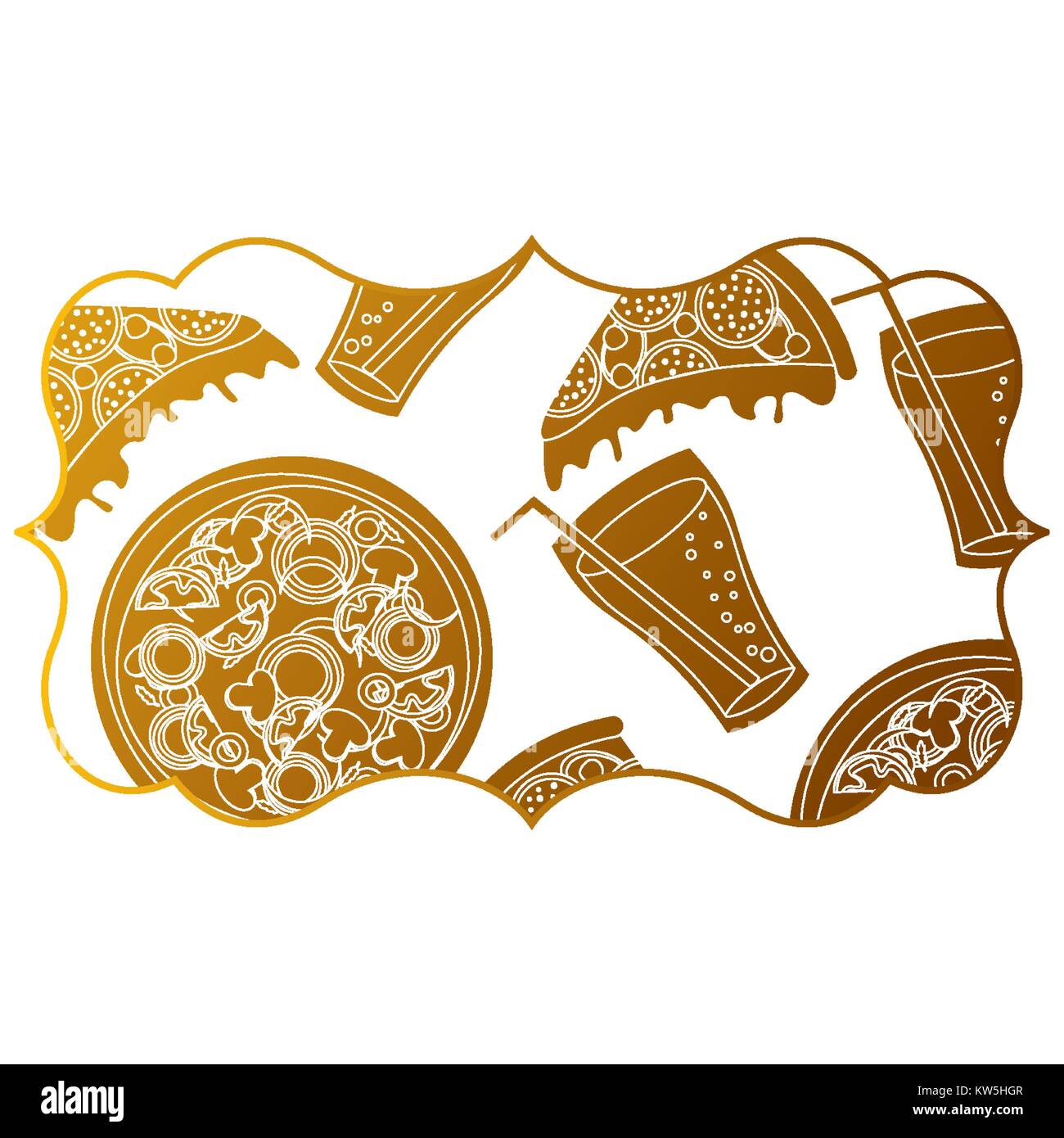 frame with pizza and soda pattern background vector illustration design ...
