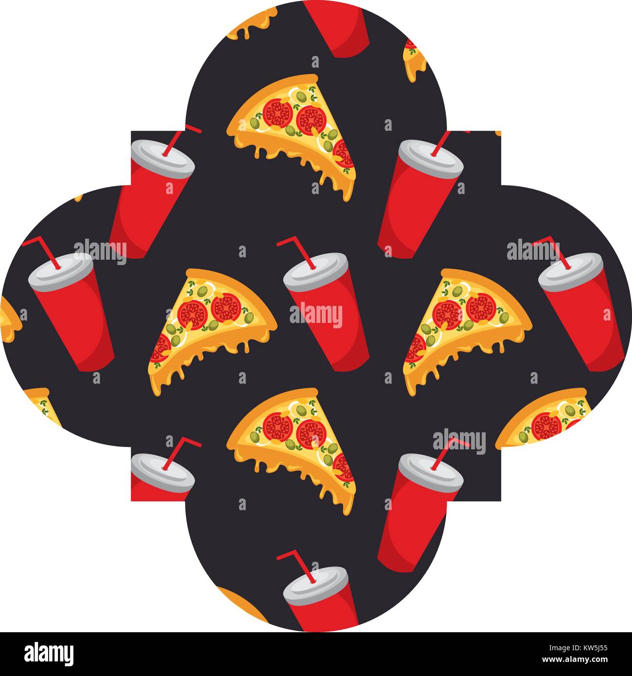 frame with pizza and soda pattern background vector illustration design ...