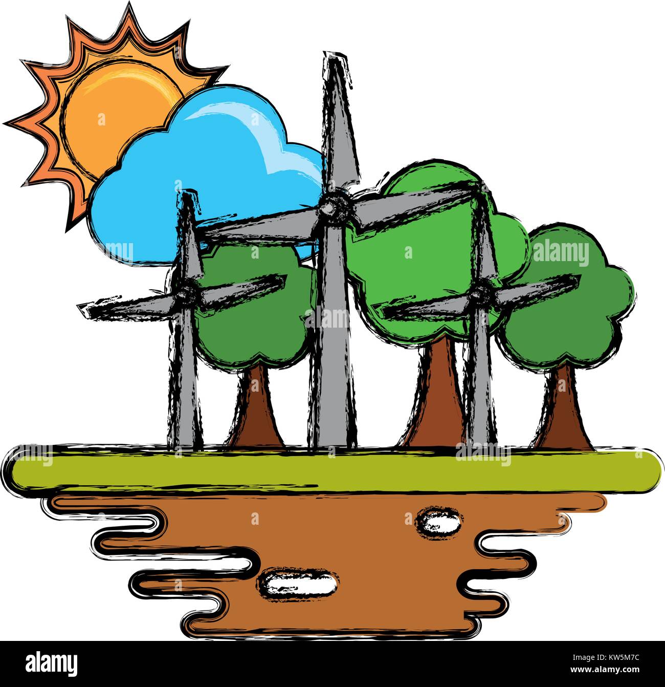Wind turbines on ground cartoon Stock Vector Image & Art - Alamy