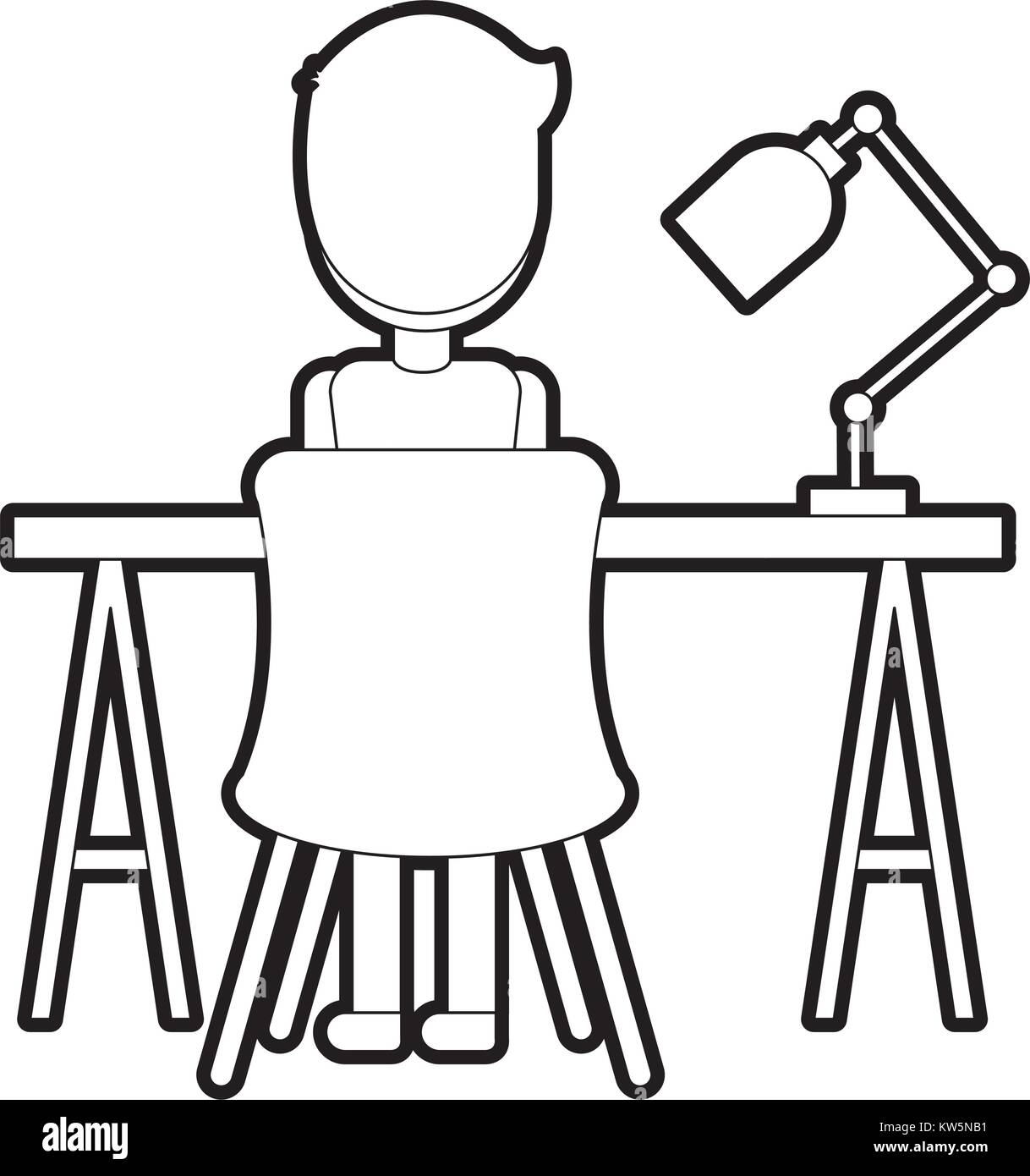 office desk and chair with worker vector illustration design Stock ...